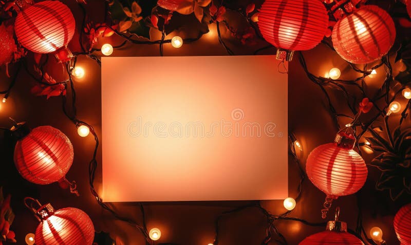 Festive Chinese Lanterns and String Lights Surrounding Blank Space for ...