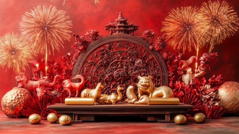 Festive Chinese New Year Celebration Decor Display Stock Illustration ...