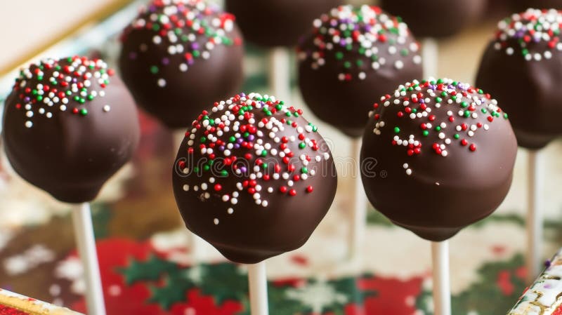 Festive Chocolate Cake Pops with Colorful Sprinkles Stock Photo - Image ...