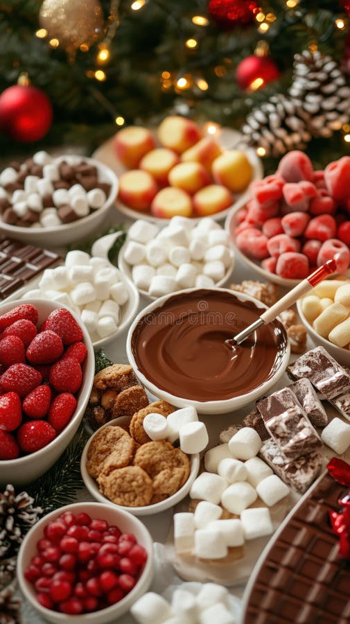 Festive Chocolate Fondue Setup with Various Treats for Sharing Joy ...