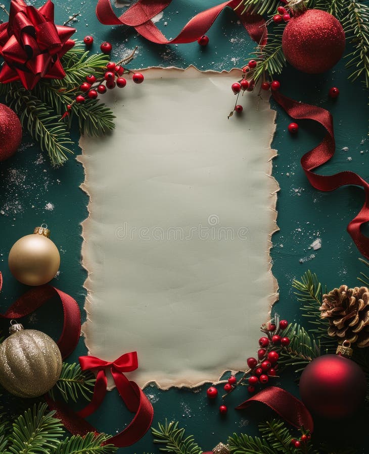 Christmas Letter Template Festive Scroll Design Ornaments Stock Photos ...