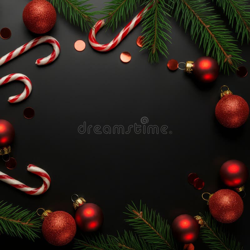 Festive Christmas Background with Candy Canes and Ornaments Stock ...