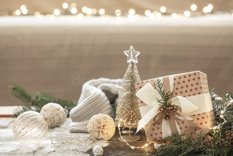 Festive Christmas Background with Gift Box and Decorative Details, Copy ...
