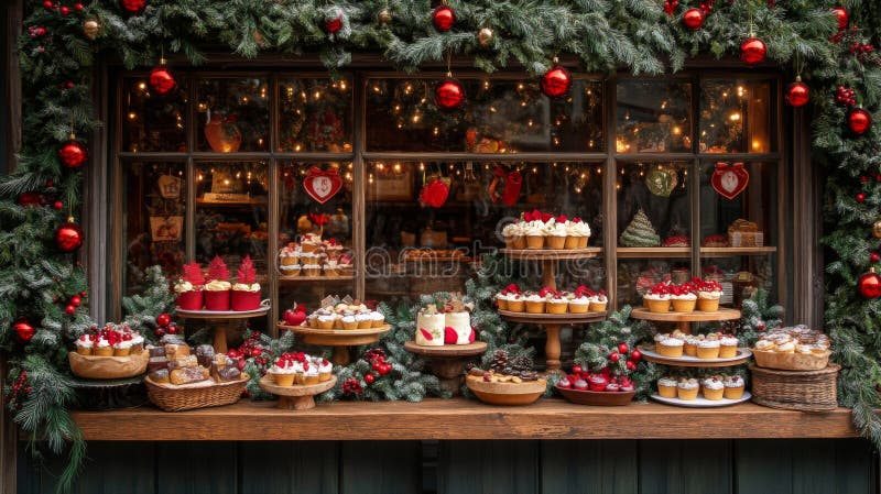 Festive Christmas Bakery Window Display Featuring Delicious Cakes and ...