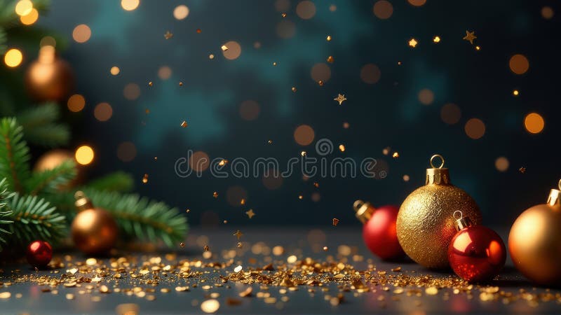 Festive Christmas Baubles with Gold Confetti with Copy Space Stock ...