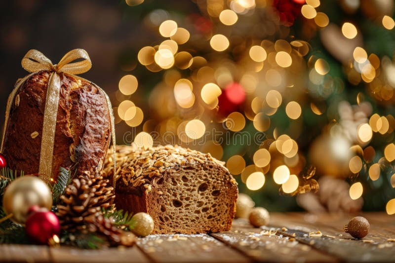 Festive Christmas Bread and Sliced Loaf with Holiday Decorations, a ...