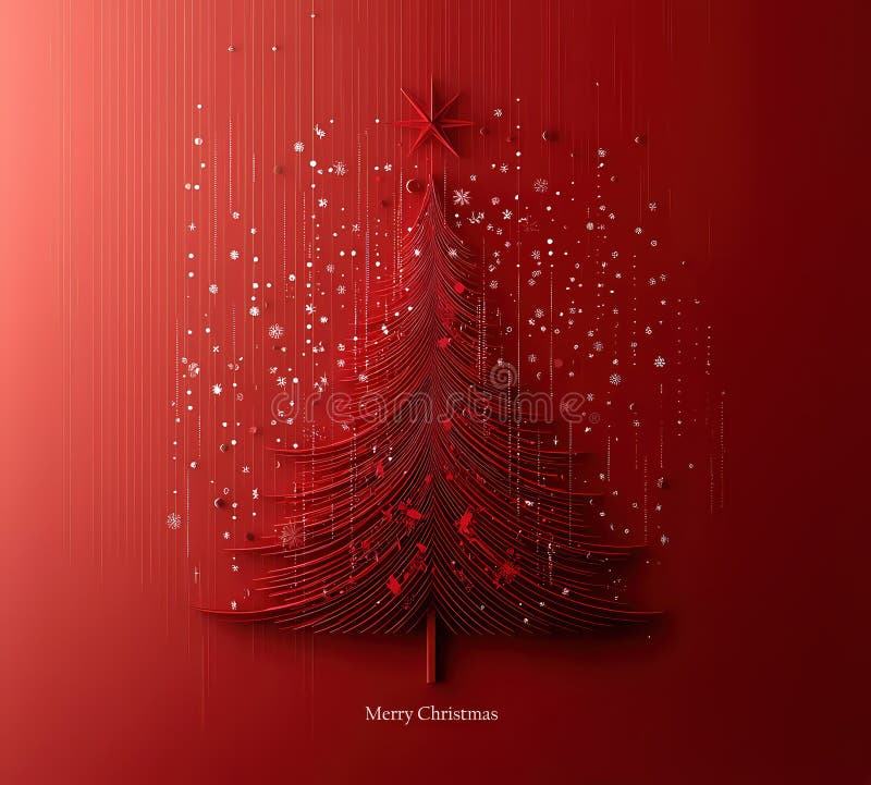 Festive Christmas Card Featuring a Red Paper Christmas Tree and ...
