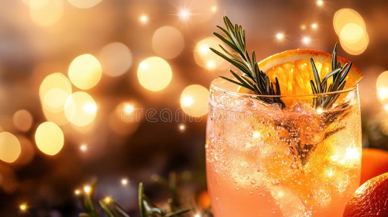 Festive Christmas Cocktail with Sparkling Bokeh Lights Stock Photo ...