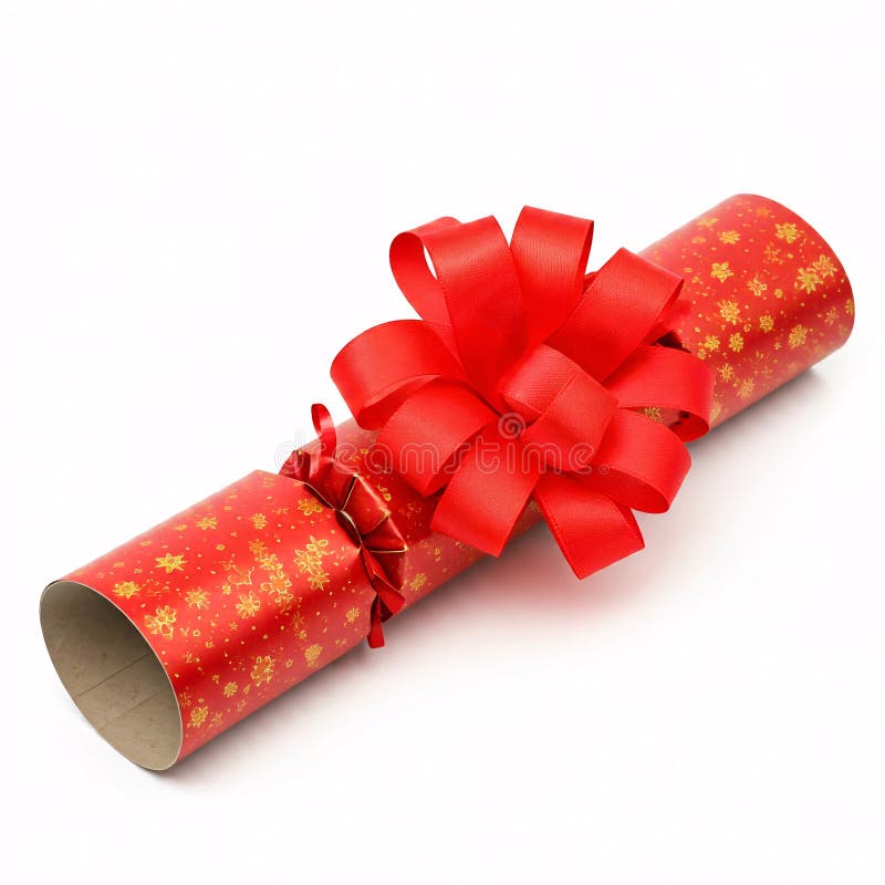 A Festive Christmas Cracker with a Red and Gold Snowflake Pattern Stock ...