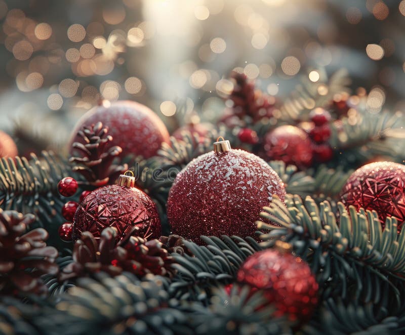 Festive Christmas Decorations with Red Balls Stock Illustration ...