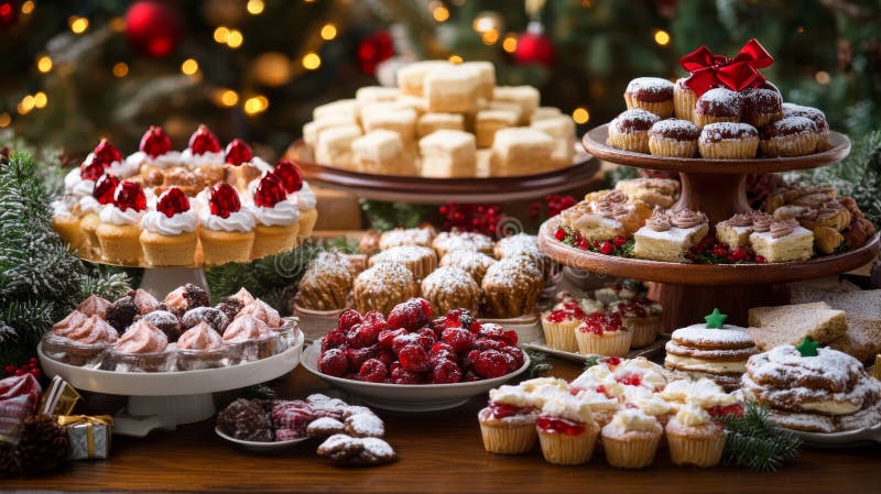 Festive Christmas Dessert Buffet with Assorted Treats and a Blurred ...