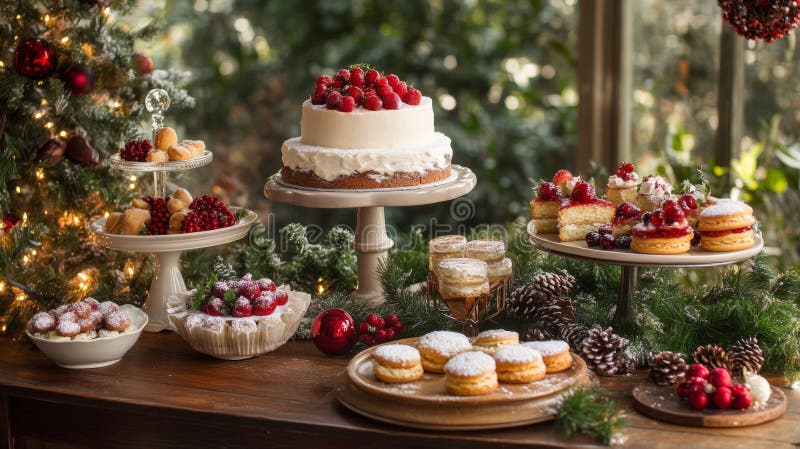 Festive Christmas Dessert Table with Cakes and Pastries Stock ...