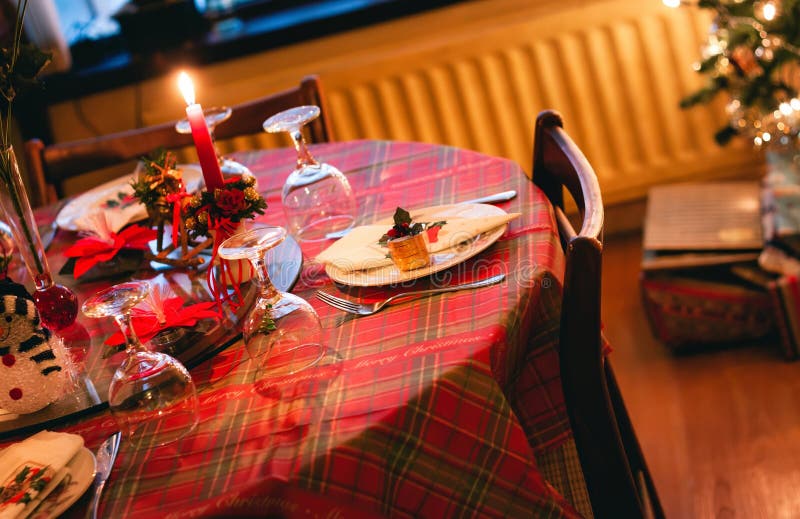 Festive Christmas Dining Table with Decorations and Cutlery on ...