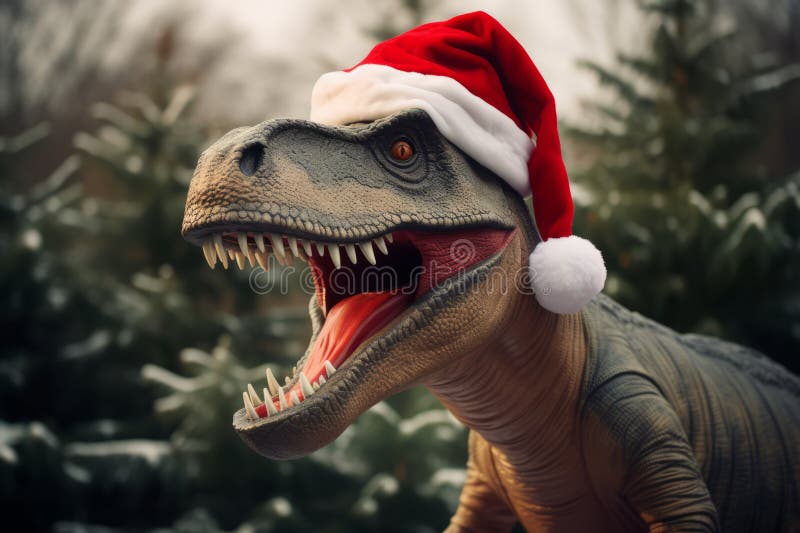 A Festive Christmas Dinosaur Wearing a Santa Hat Stock Image - Image of ...