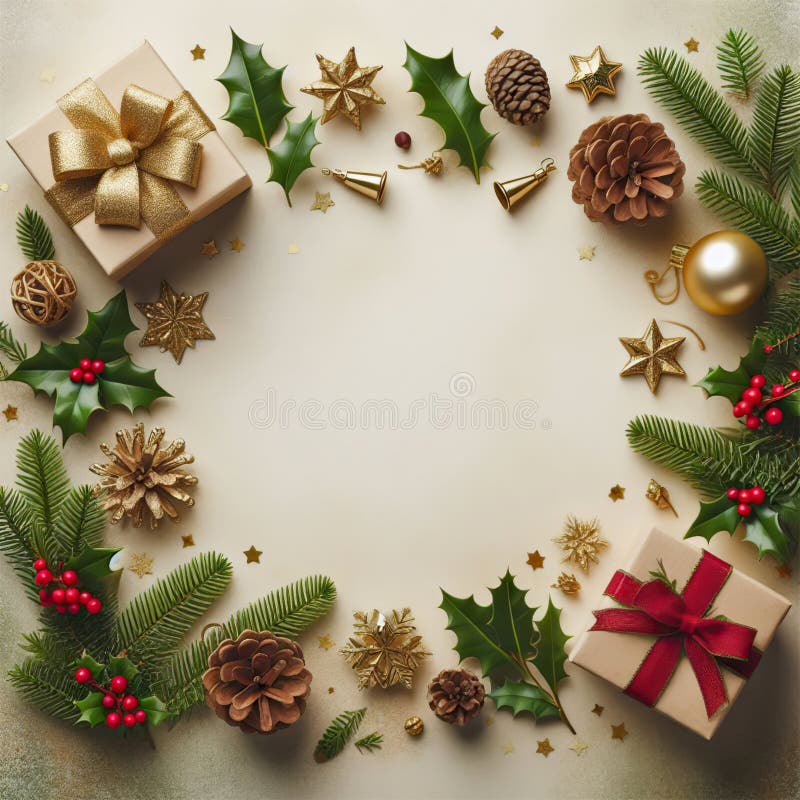 A Festive Christmas Frame Featuring Some Christmas Traditional ...