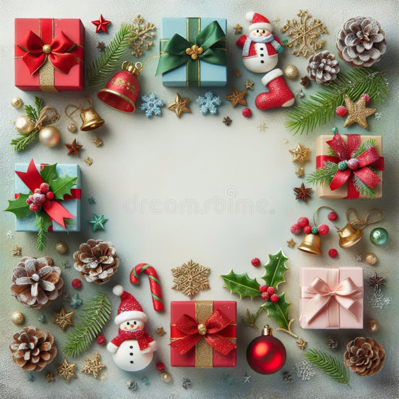 A Festive Christmas Frame Featuring Some Christmas Traditional ...