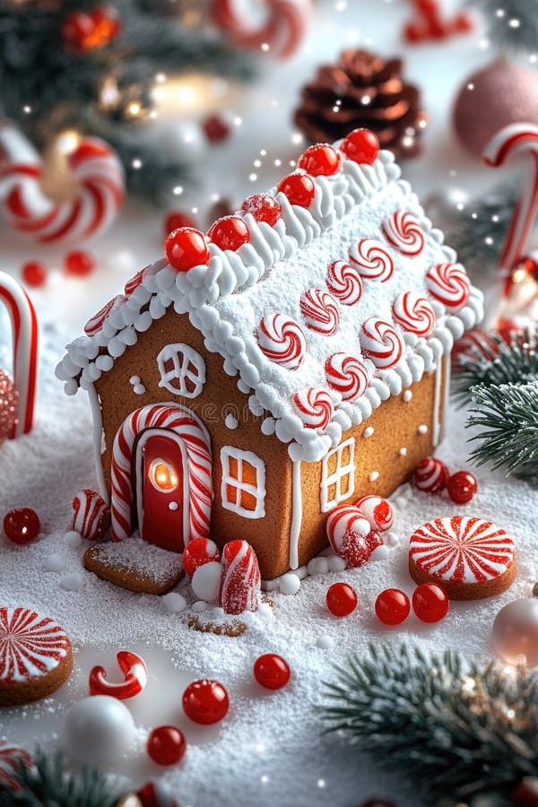 Festive Christmas Gingerbread House with Icing, Candy Canes, and ...