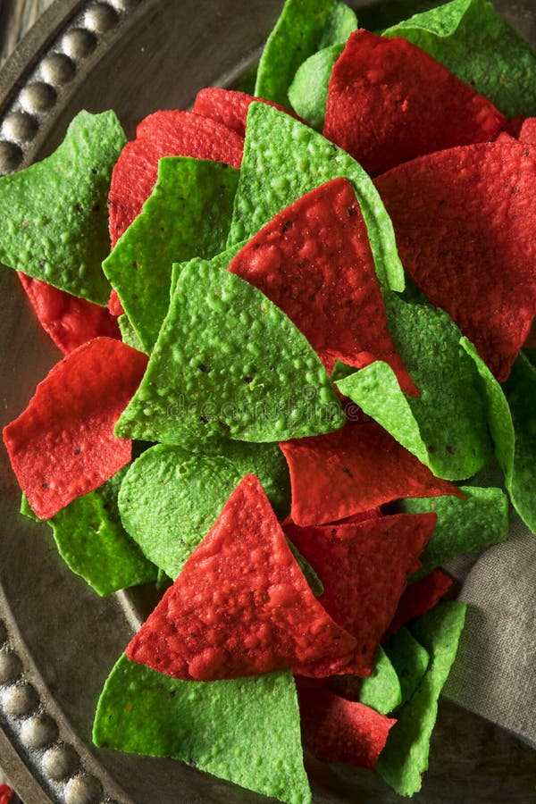 Festive Christmas Green and Red Tortilla Chips Stock Photo - Image of ...