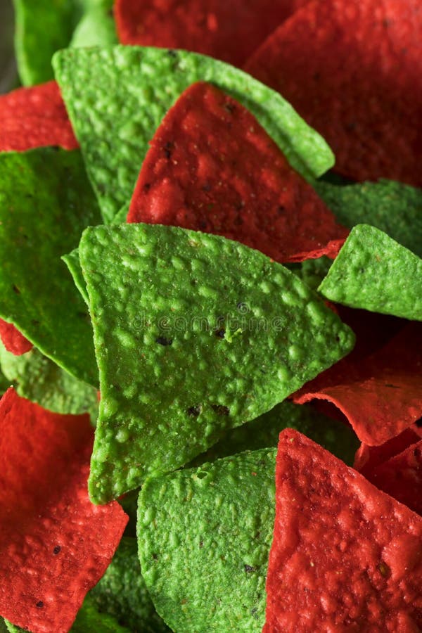 Festive Christmas Green and Red Tortilla Chips Stock Photo - Image of ...