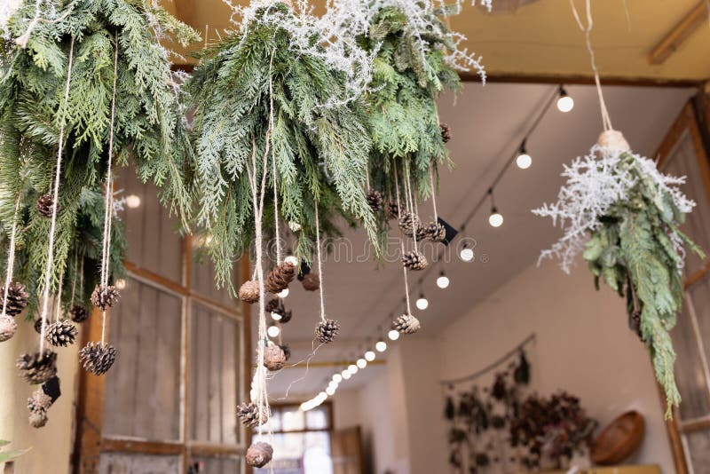 Festive Christmas Hanging Greenery with Pinecones and Lights, Cozy ...
