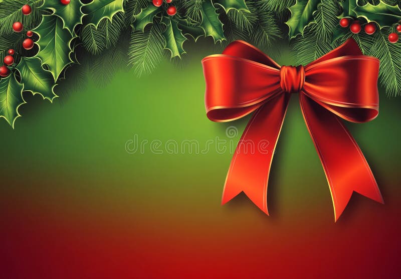 Festive Christmas Holly & Bow Background High Quality Image Stock ...