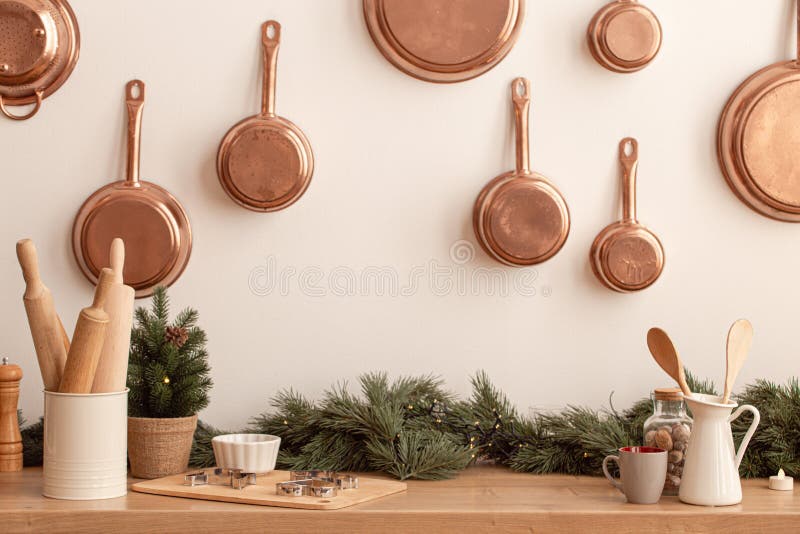 Festive Christmas Kitchen Table with Baking Tools Copy Space Stock ...