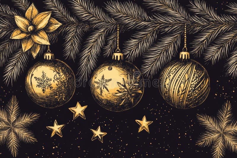 The Festive Christmas and New Year Background is Illustrated Using Line ...