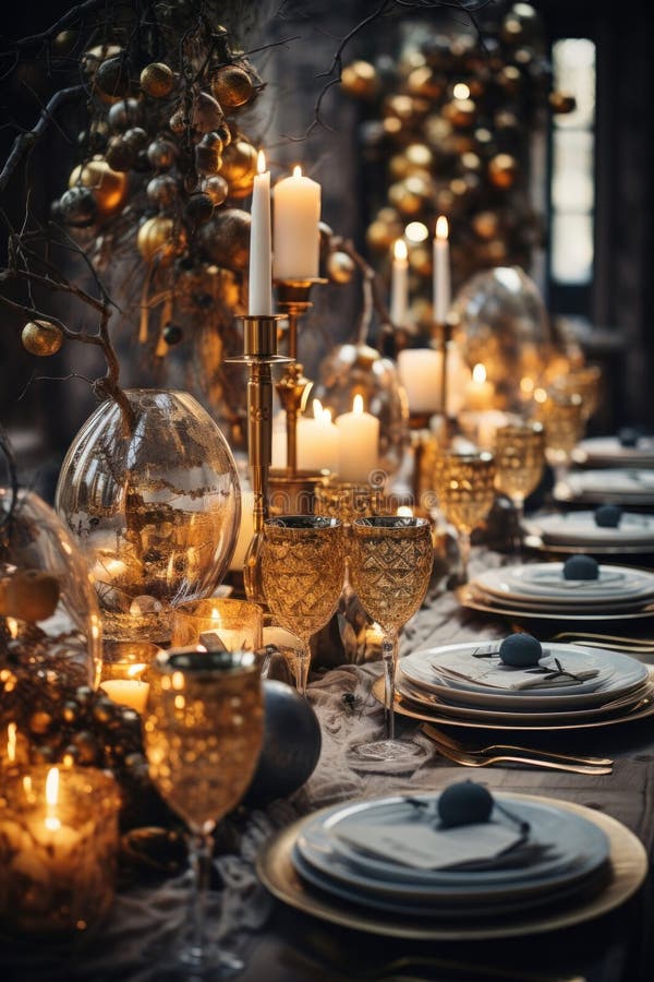 Festive Christmas and New Year Evening Table Setting with Interior ...