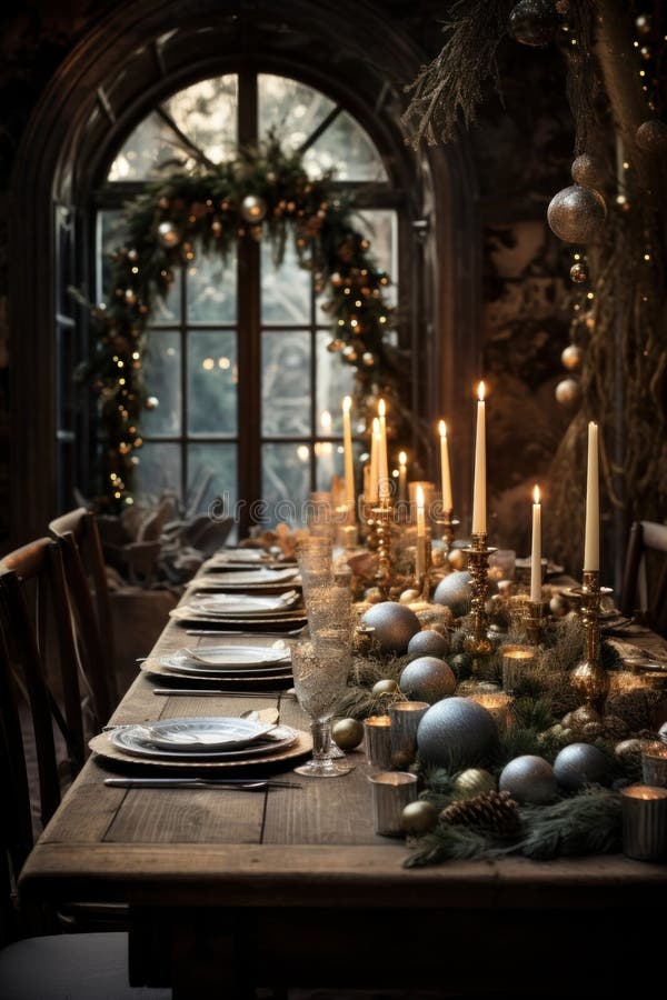 Festive Christmas and New Year Evening Table Setting with Interior ...