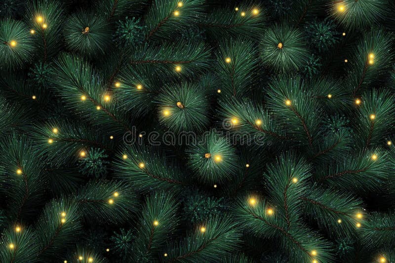 Festive Christmas Pine Tree Branches with Glowing Lights Stock Photo ...