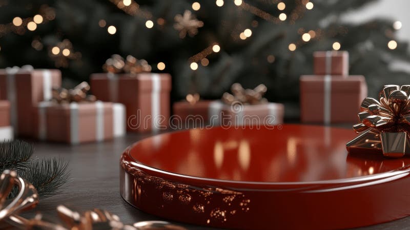 Festive Christmas Presents with Shiny Red Surface and Twinkling Lights ...