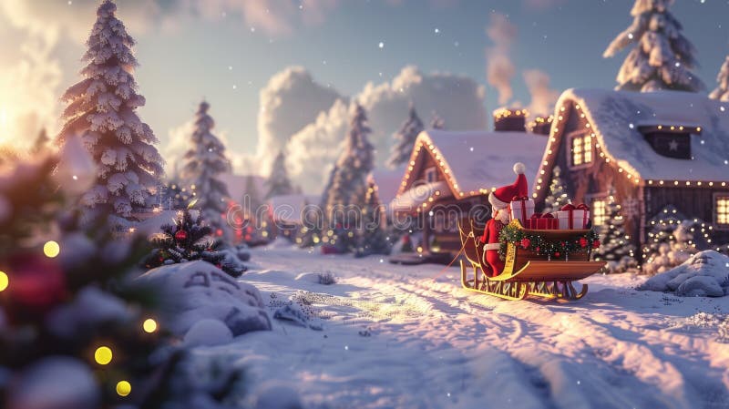 A Festive Christmas Scene Featuring a Sleigh and Snow Stock Image ...