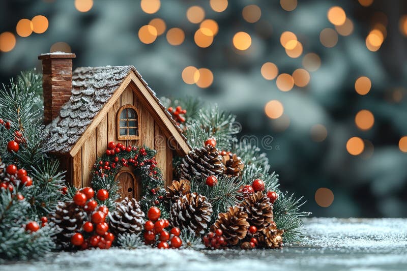 Festive Christmas Setting Complete with Decorations, Snow, and Dimly ...