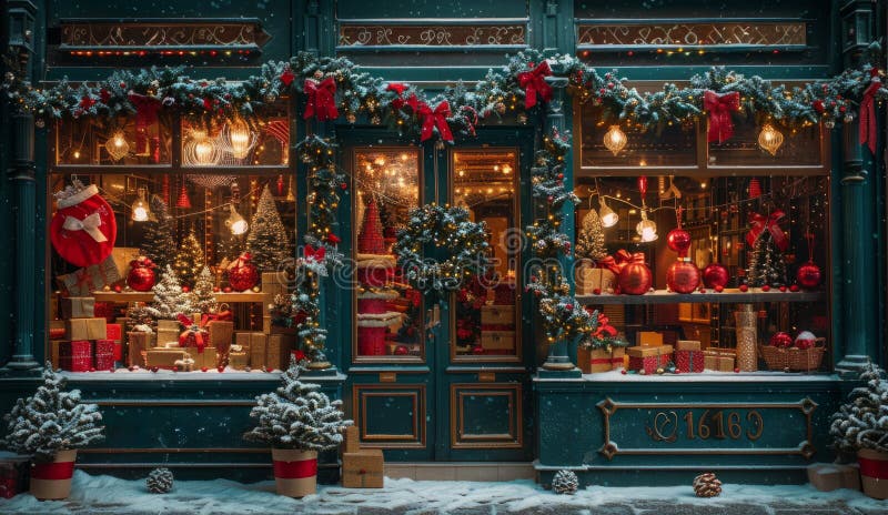 Festive Christmas Shopfront Decorated for the Holidays Stock Image ...