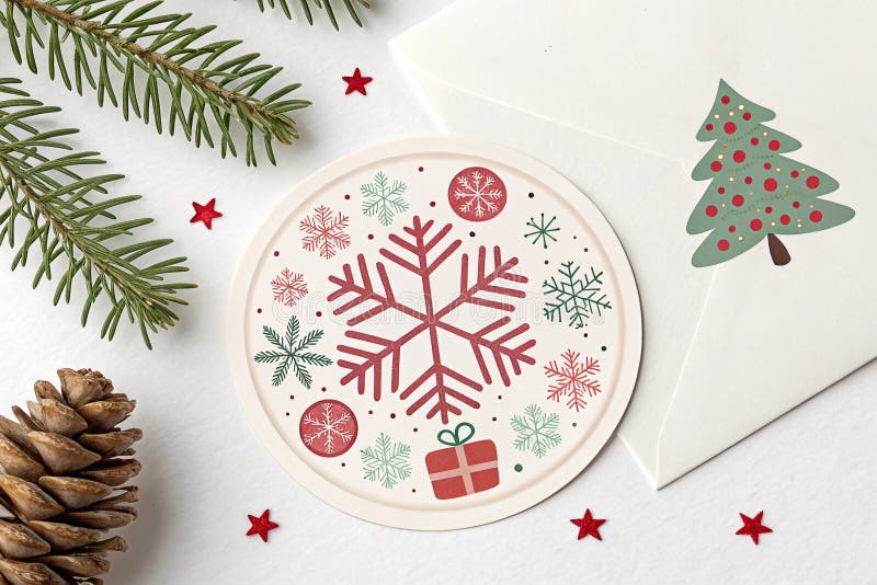 Festive Christmas Sticker with Snowflakes, Gift, and Tree Design on ...