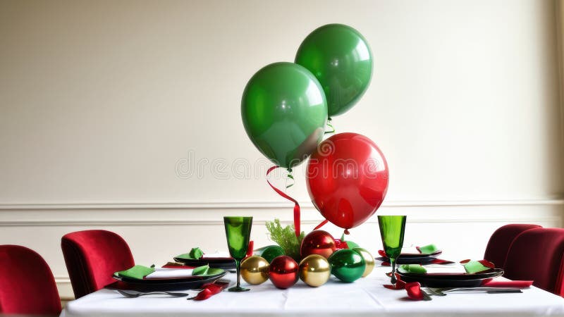 Festive Christmas Table Setting with Balloons with Copy Space Stock ...