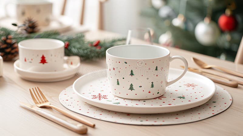 Festive Christmas Table Setting with Holiday Decor and Ceramic ...