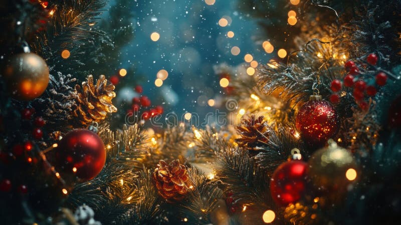 Festive Christmas-themed Background with Warm Lights Stock Illustration ...