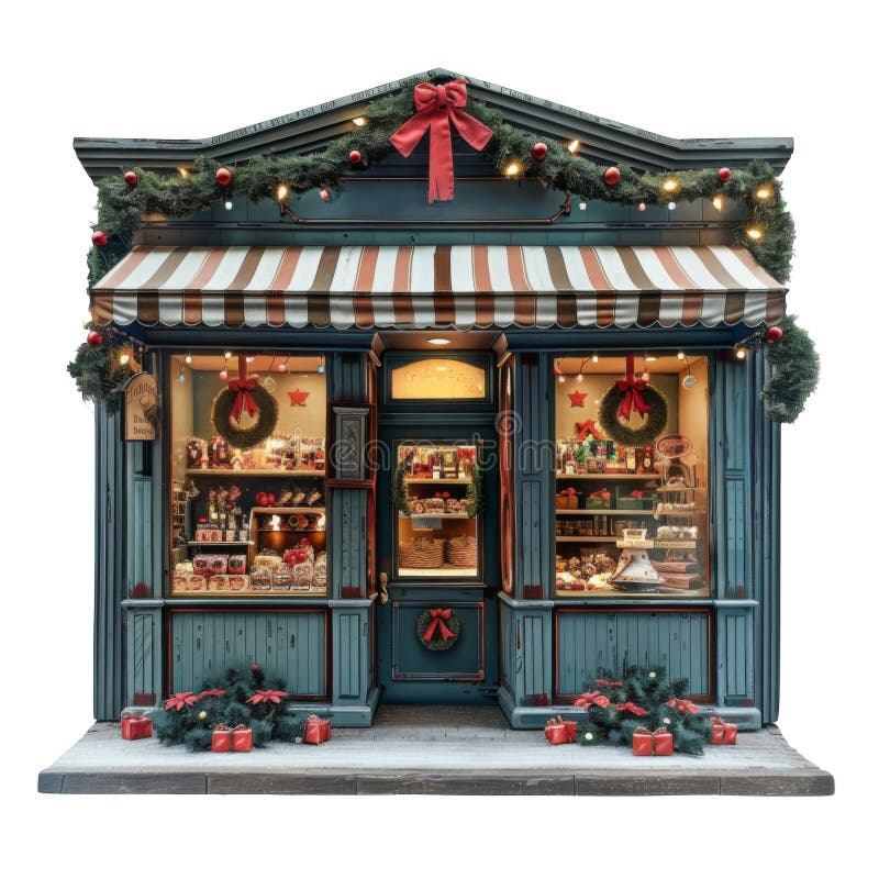 A Festive Christmas-Themed Bakery Shop with Decorated Windows and ...