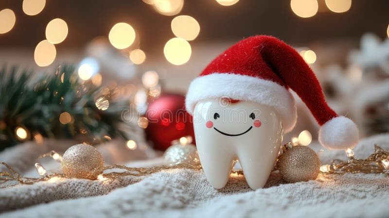 Festive Christmas Tooth in Santa Hat with Garland Stock Illustration ...