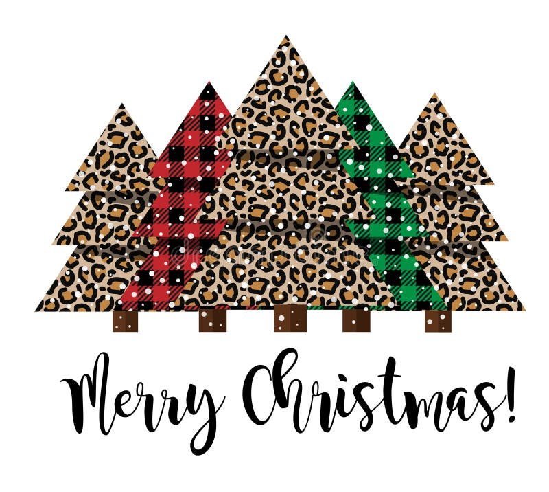 Festive Christmas Tree Card in Pattern at Buffalo Plaid and Leopard ...