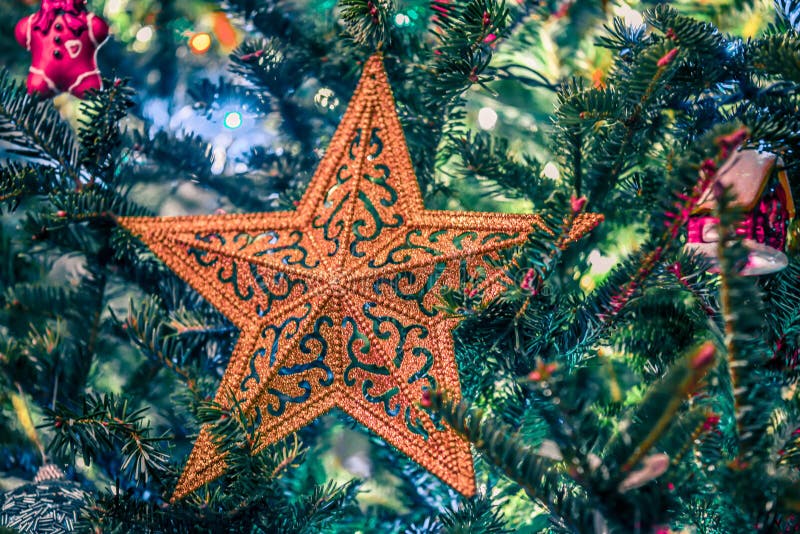 Festive Christmas Tree with Lights and Decorations Stock Image - Image ...