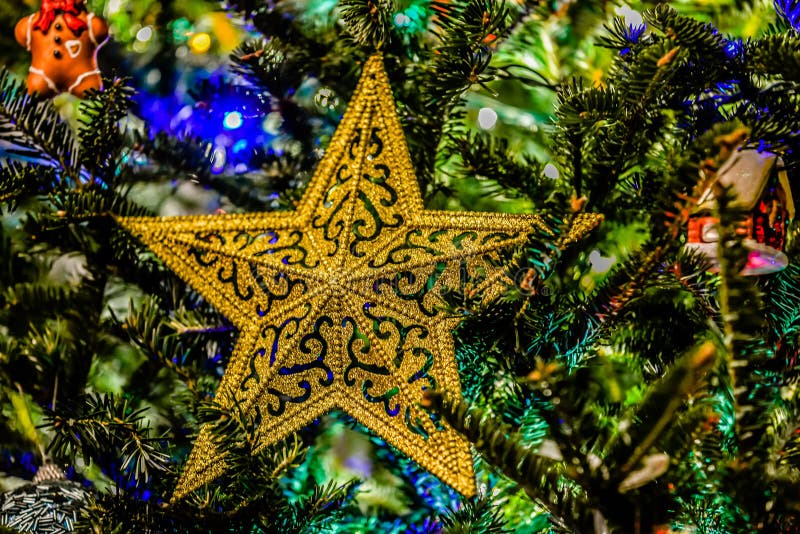Festive Christmas Tree with Lights and Decorations Stock Photo - Image ...