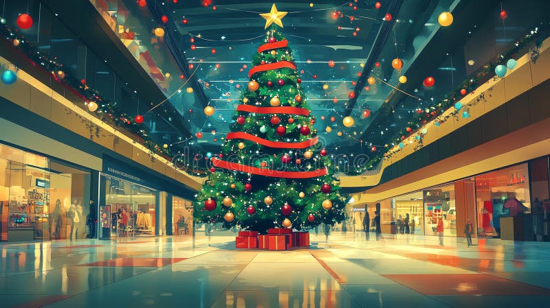 Festive Christmas Tree in a Mall Atrium Stock Image - Image of ...