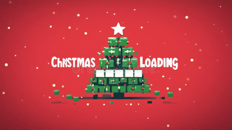 Festive Christmas Tree with Presents and Loading Message on Red ...