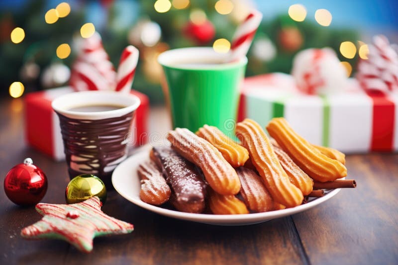 Festive Churros with Chocolate in Holiday Theme Stock Image - Image of ...