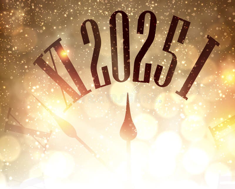Festive Clock Countdown To 2025 in Golden Glow Stock Vector ...