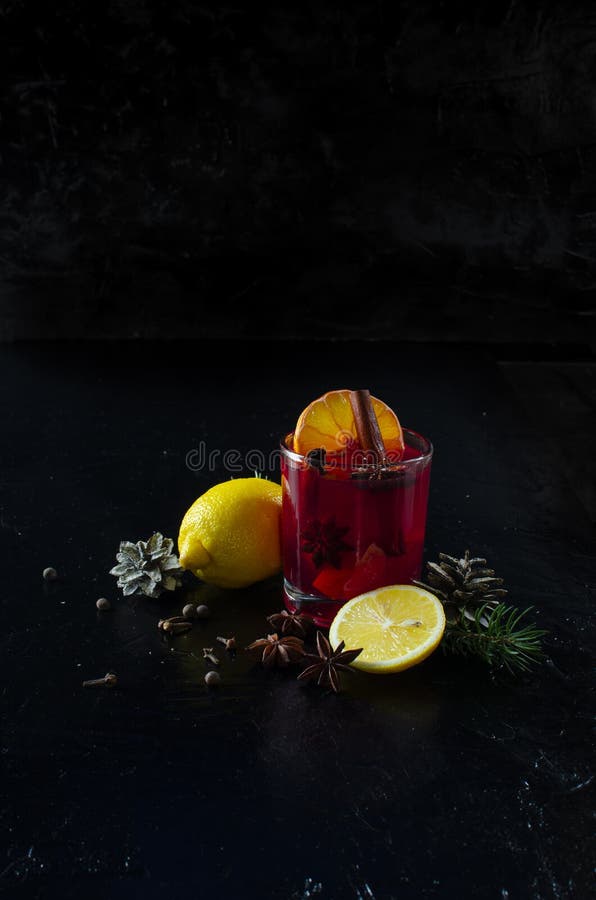 Festive Cocktail with Spices on a Black Background Stock Image - Image ...