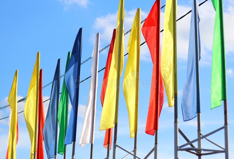 Colored Flags on Blue Sky Background Stock Image - Image of asian ...