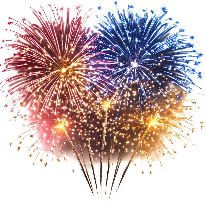 Festive Colorful Fireworks Display Isolated on White Background Perfect ...